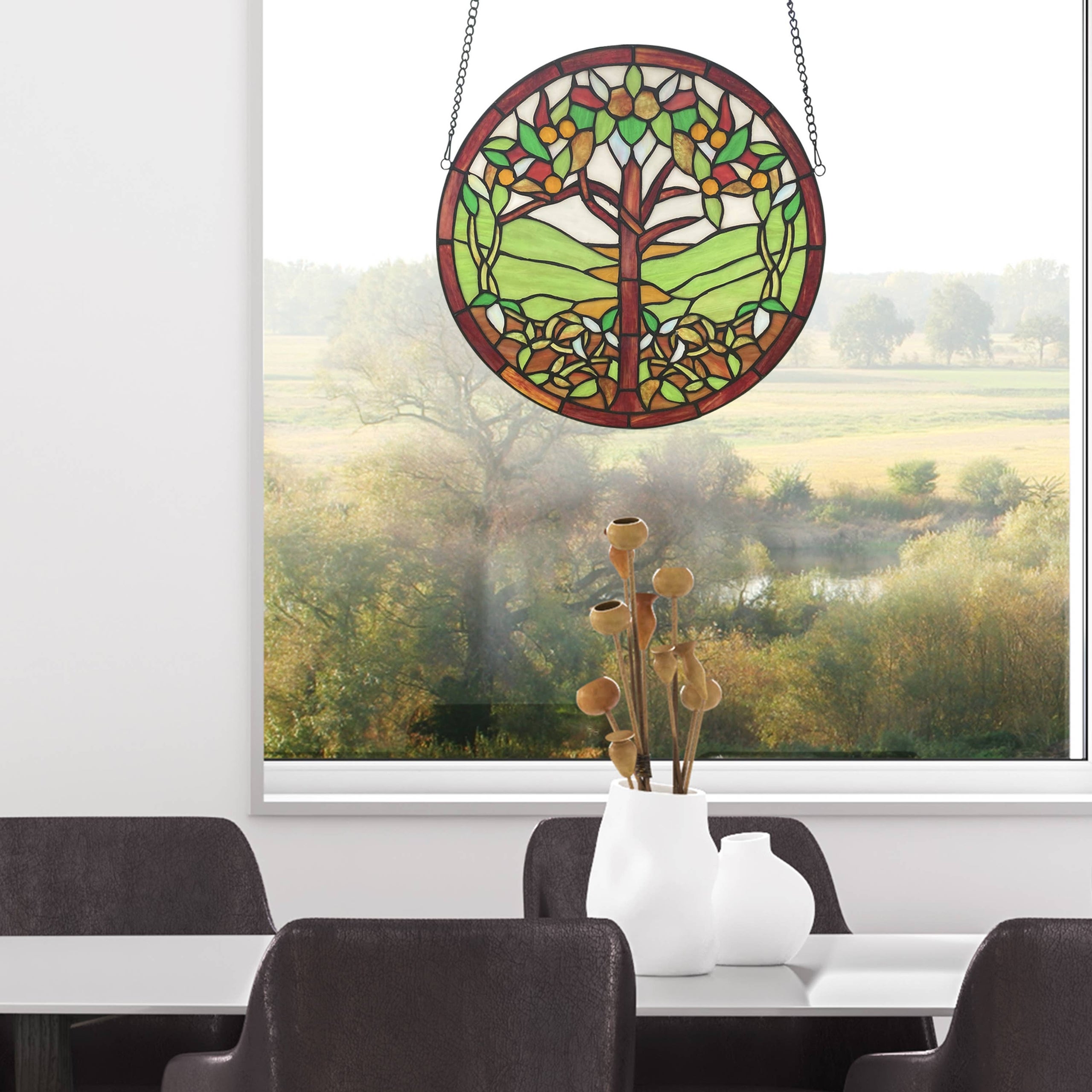 14"H Bella Green Tree of Life Stained Glass Window Panel | M’Akin ...